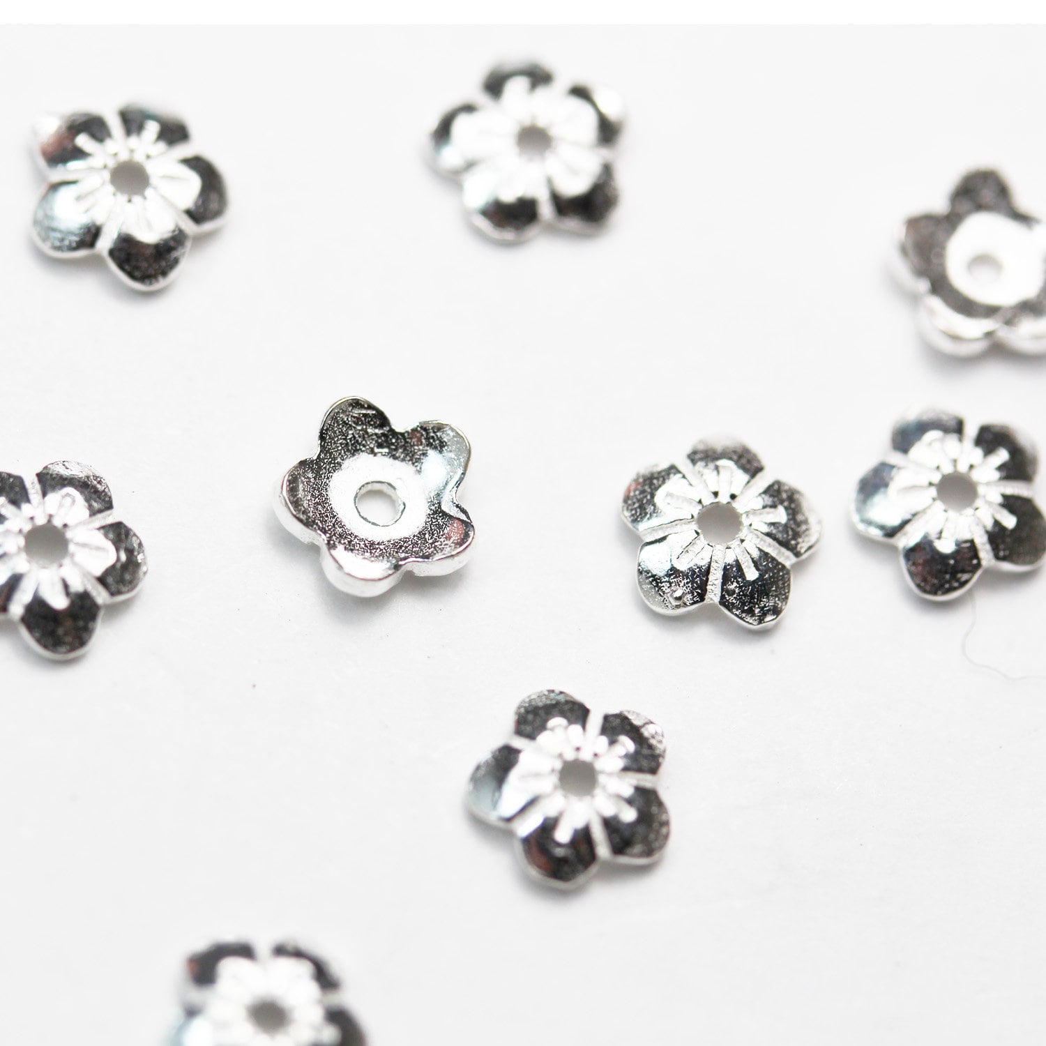 Silve Bead Caps 10pcs 6mm 925 Sterling silver Jewelry Findings Bead ca ...
