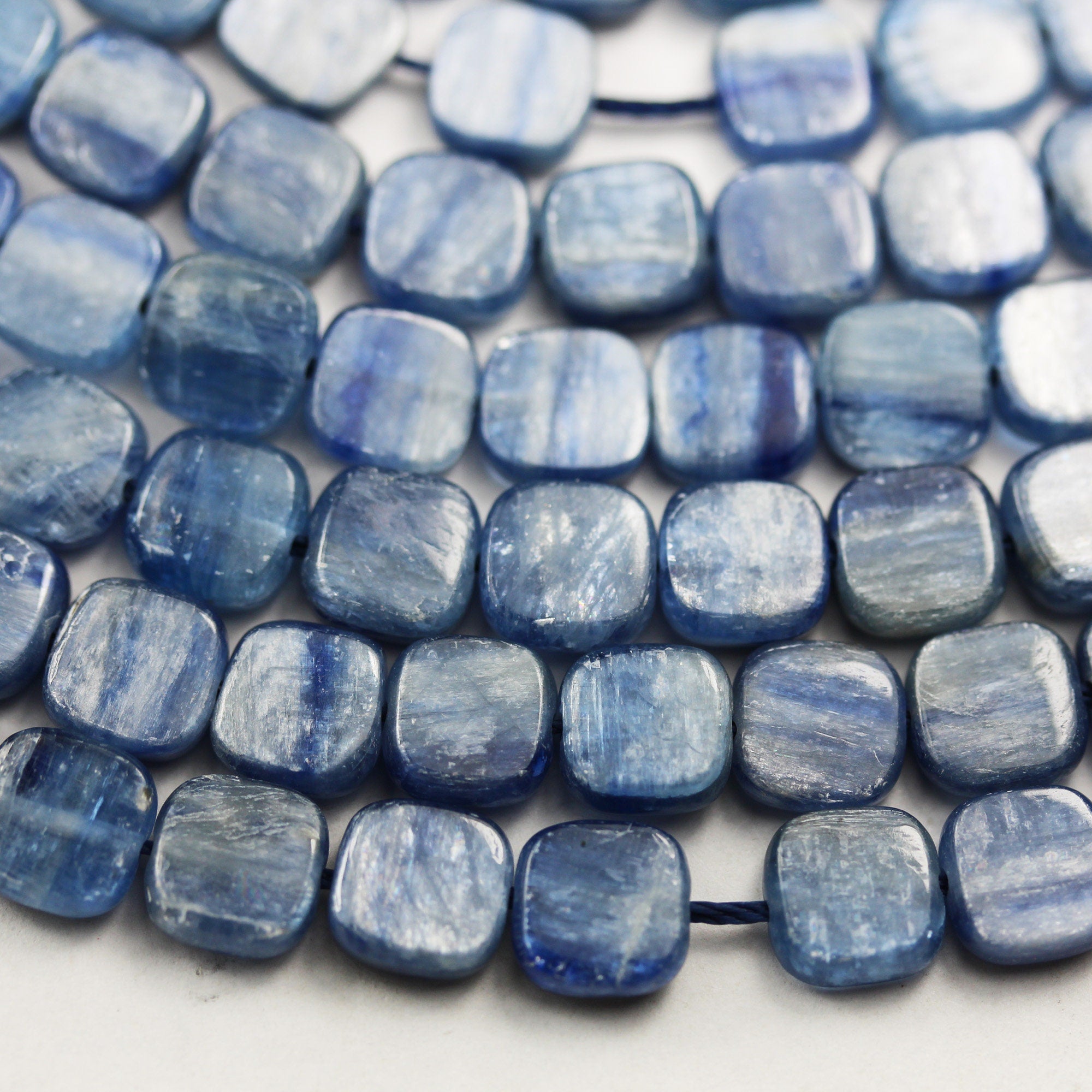 Natural Kyanite ,10mm Button Square Gemstone Beads, 4mm thick,One full ...