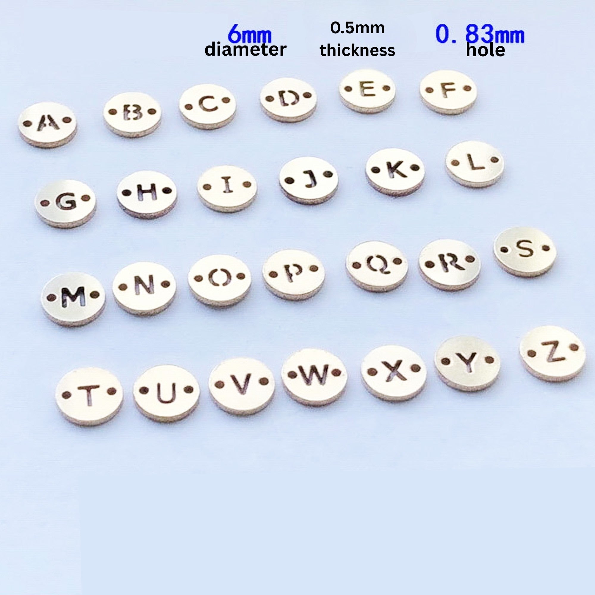 14K Gold Filled Alphabet Charm 6mm Round Letter Bead Double Hole A-Z ...