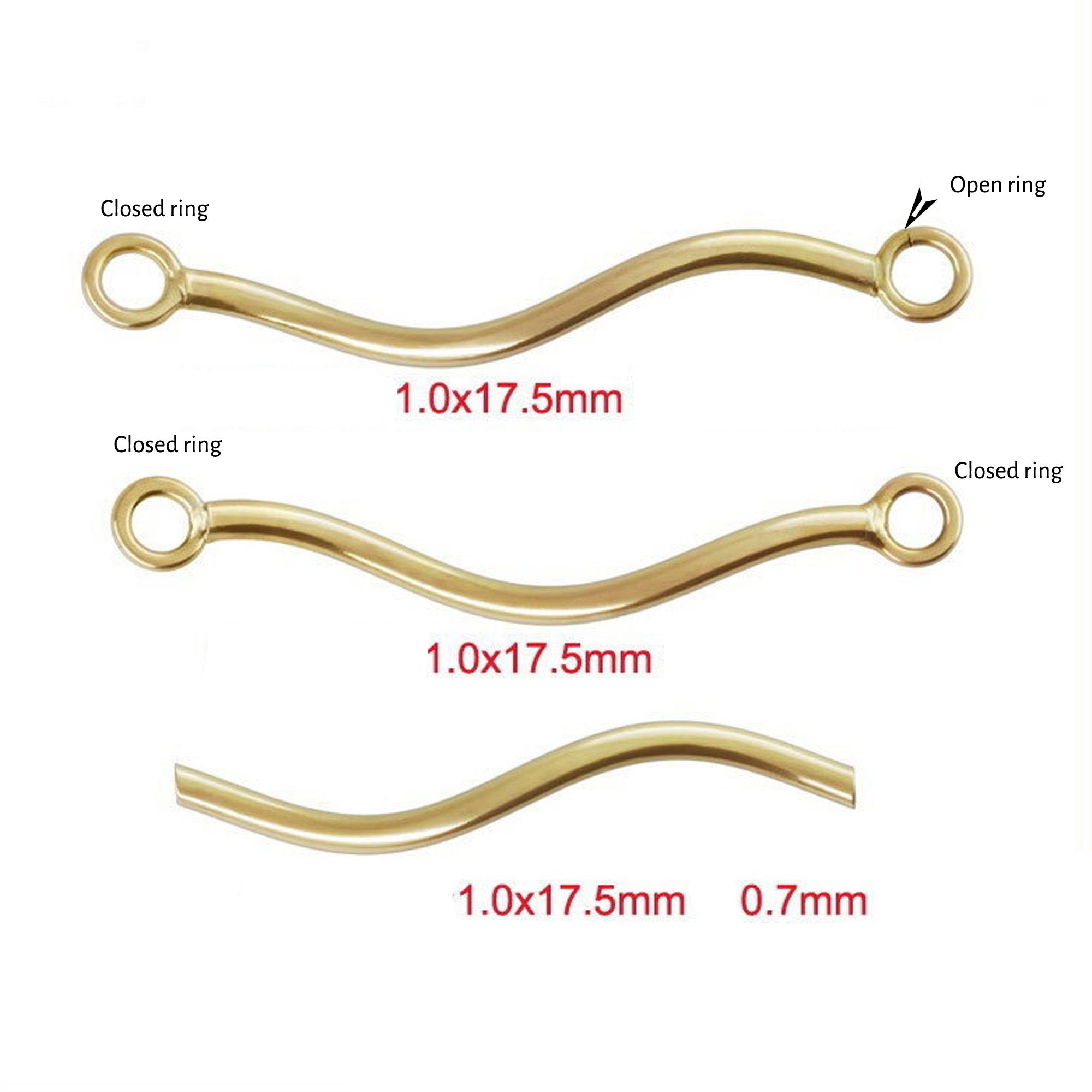 14K Gold Filled 18mm Smooth Spiral Tube, Wave-shaped Connector Bar for ...