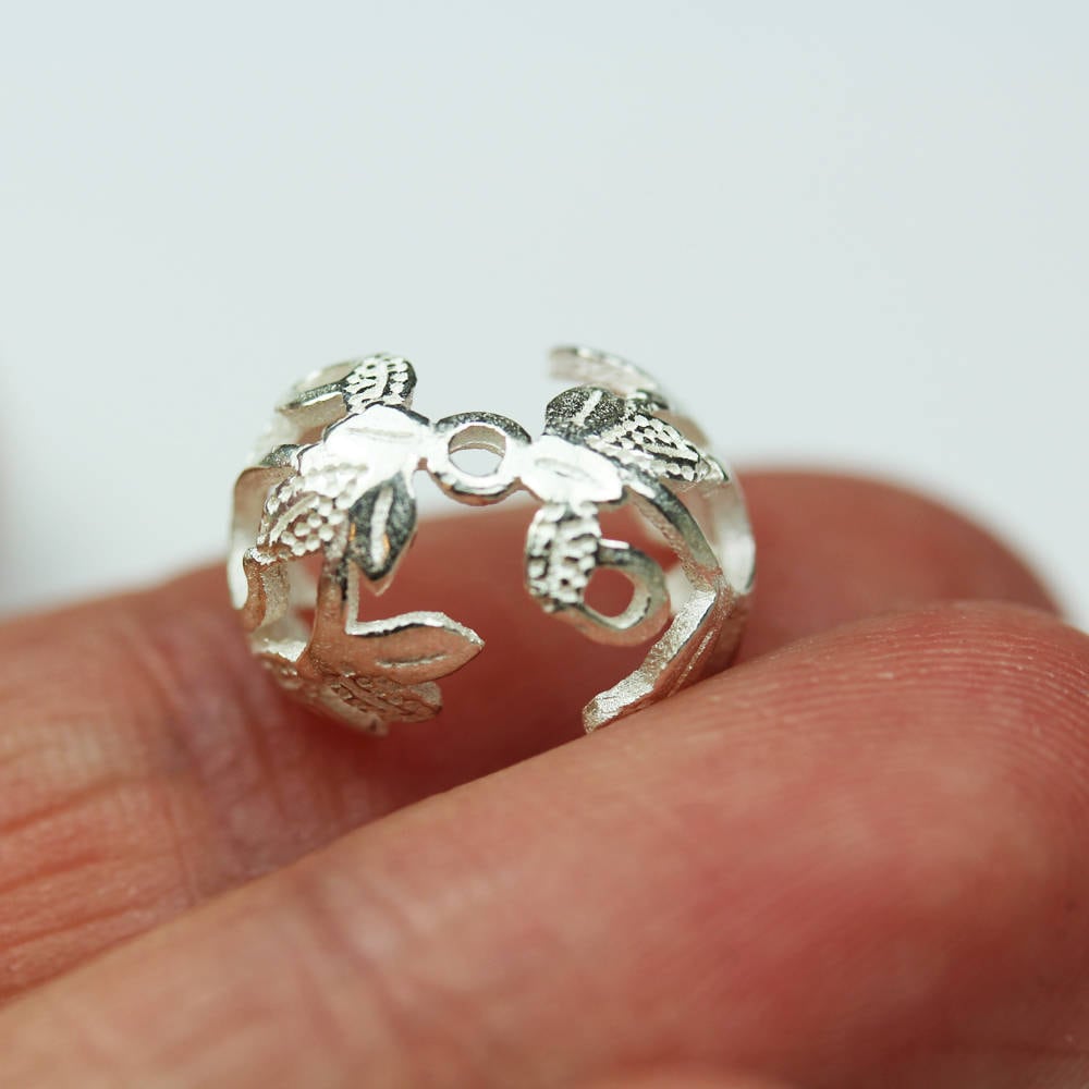 12mm Silver Bead Caps 2pcs 925 Sterling silver Jewelry Findings Flower ...